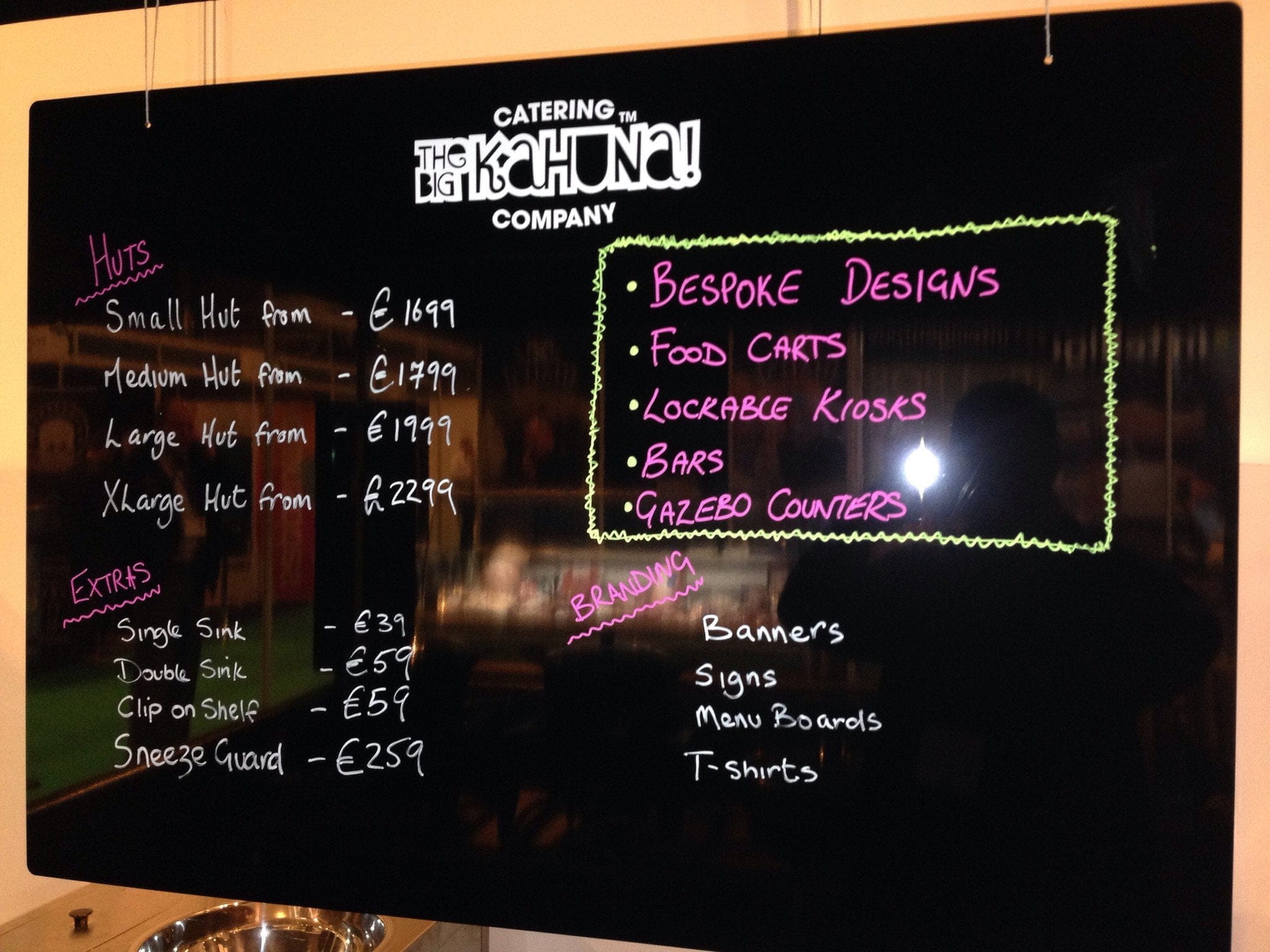 Large Wipeable Menu Board | hello@bigkahuna.co.uk